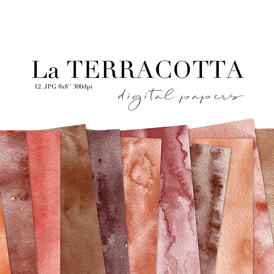 12 x Terracotta Watercolor Digital Papers for Scrapbooking | Inspire Uplift