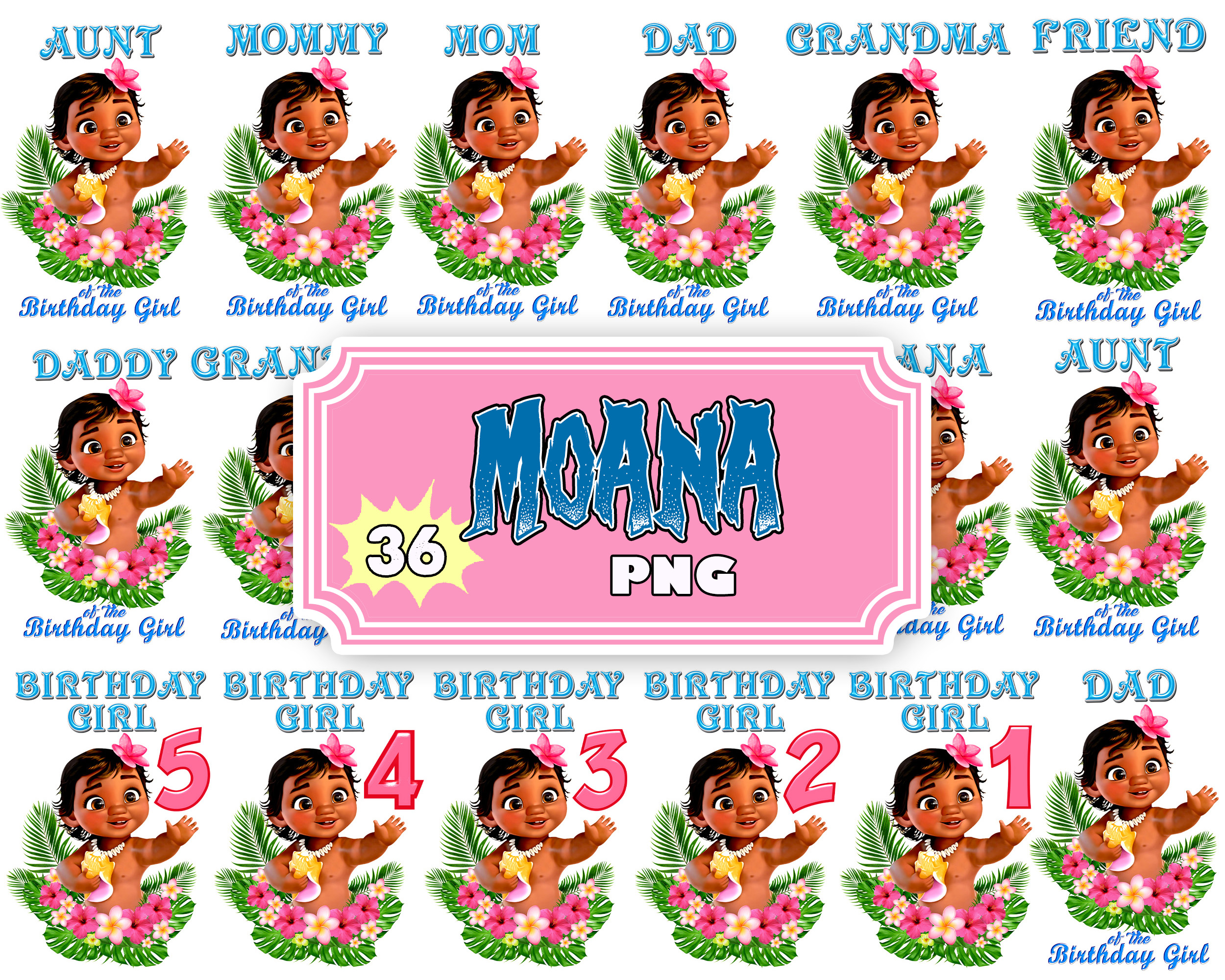 Moana Birthday Girl Png Digital File , Iron Transfer Moana M | Inspire ...