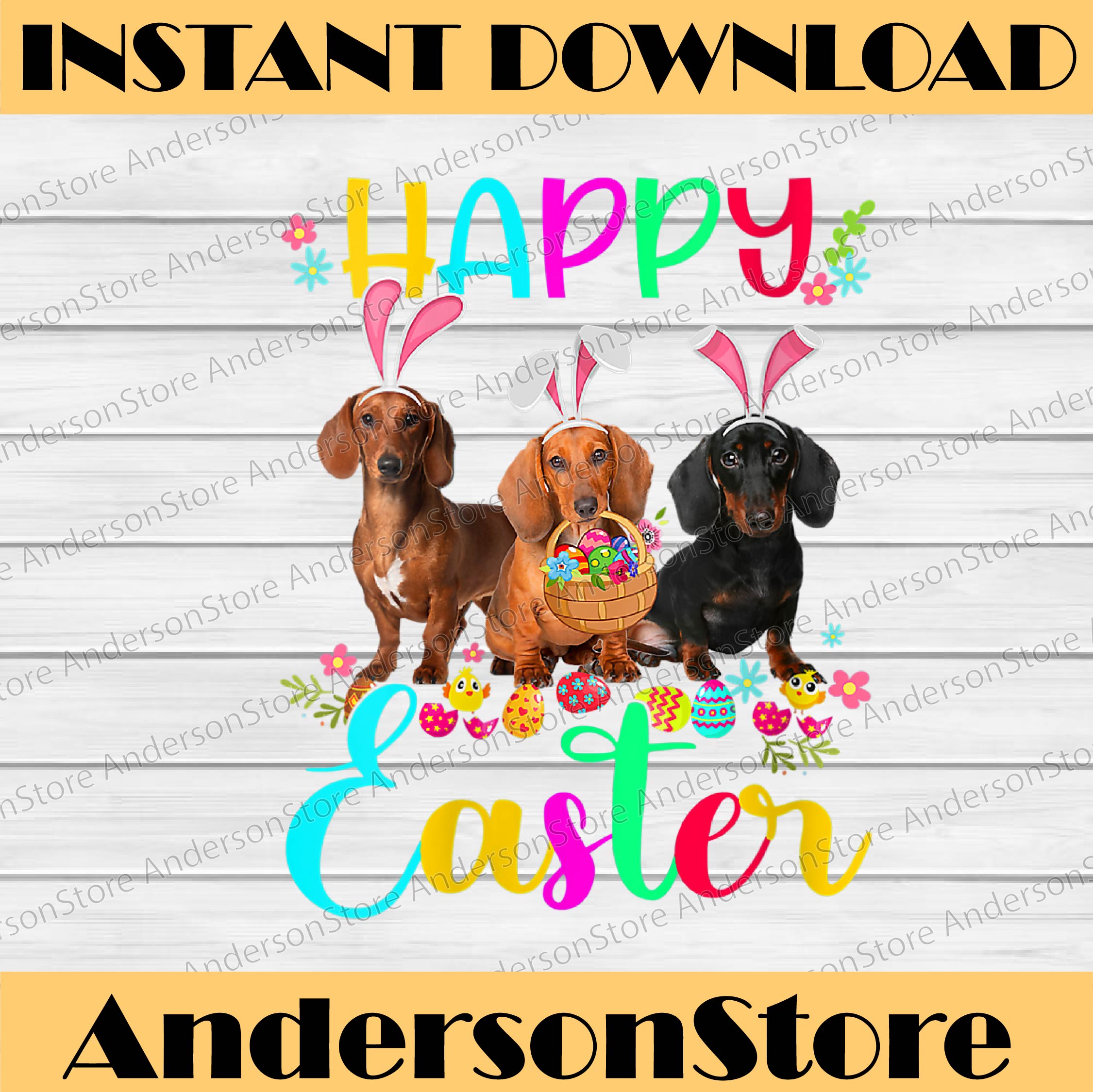 Happy Easter Three Dachshund Wearing Bunny Ear Easter Day Pn | Inspire ...