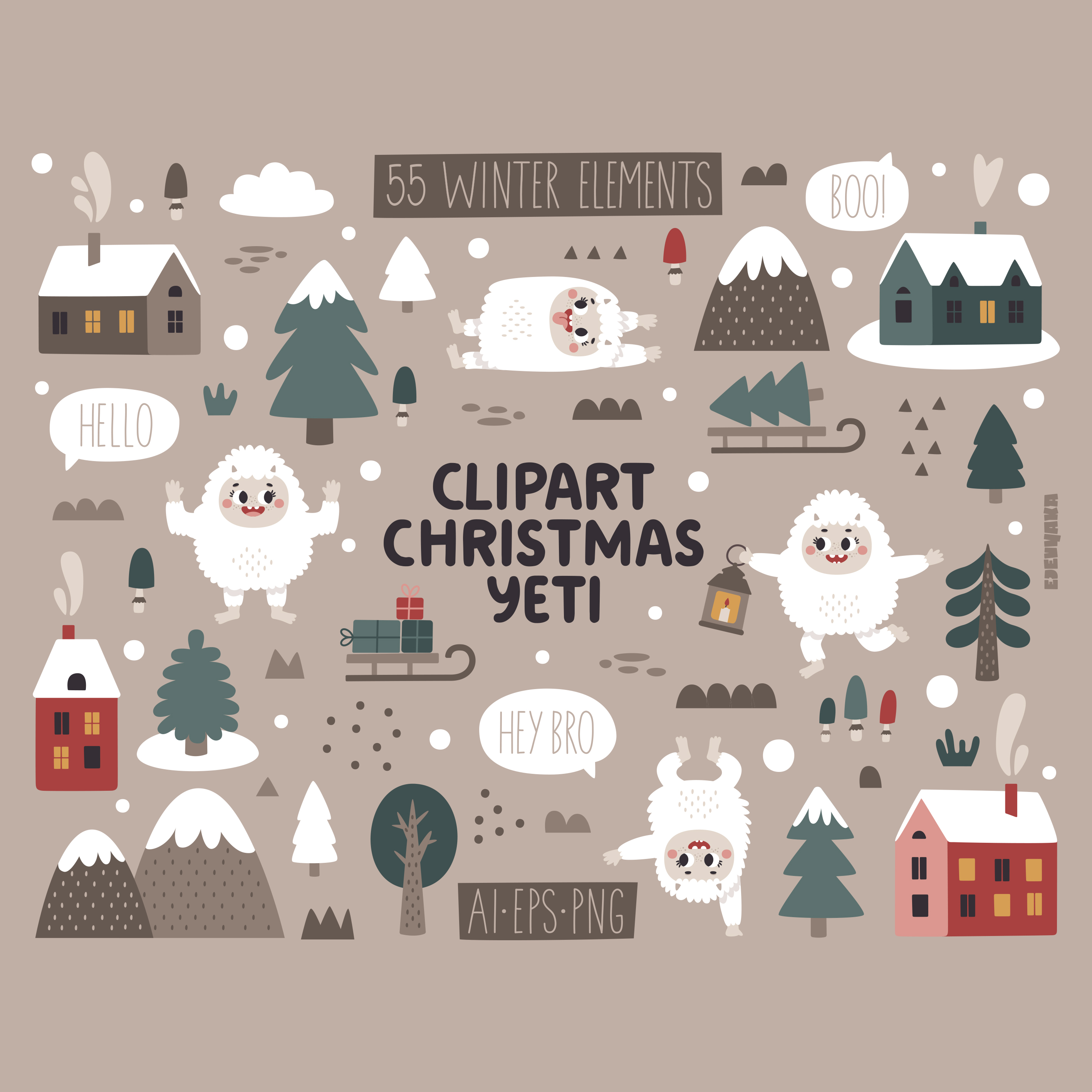 Yeti Clipart, Christmas Clipart, Christmas Yeti Clipart PNG | Inspire ...