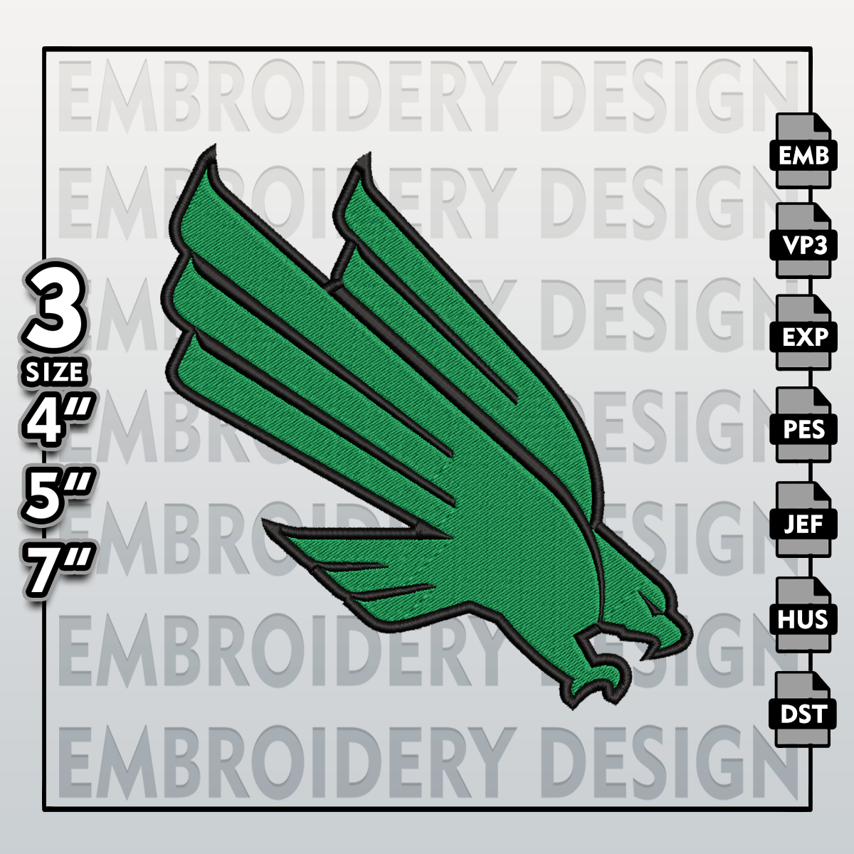 North Texas Mean Green Embroidery Files, NCAA Logo Embroider | Inspire ...