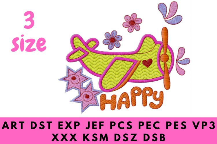 Happy plane embroidery design. Suitable for all embroidery m | Inspire ...