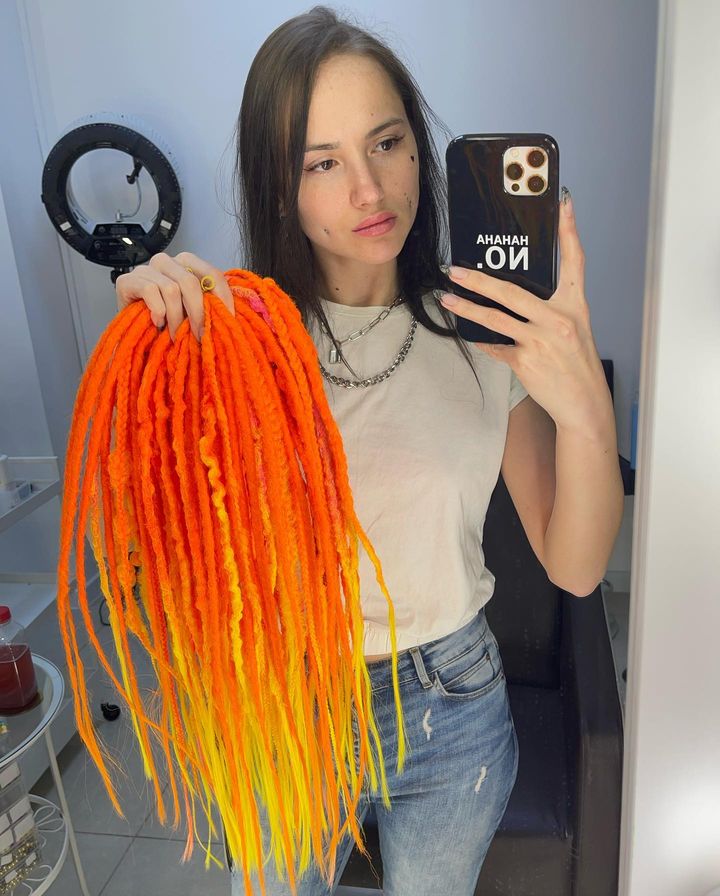 Orange Yellow Dreads and Braids mix synthetic crochet double - Inspire ...