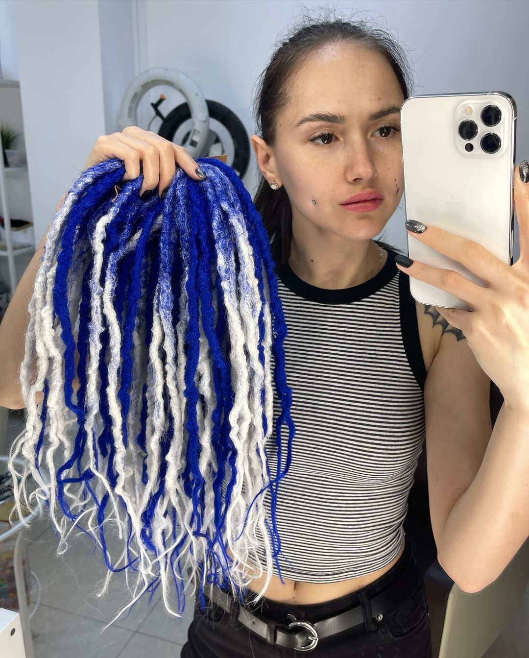 Navy White Mix Ombre Dreads Boho Synthetic Crochet Textured Inspire