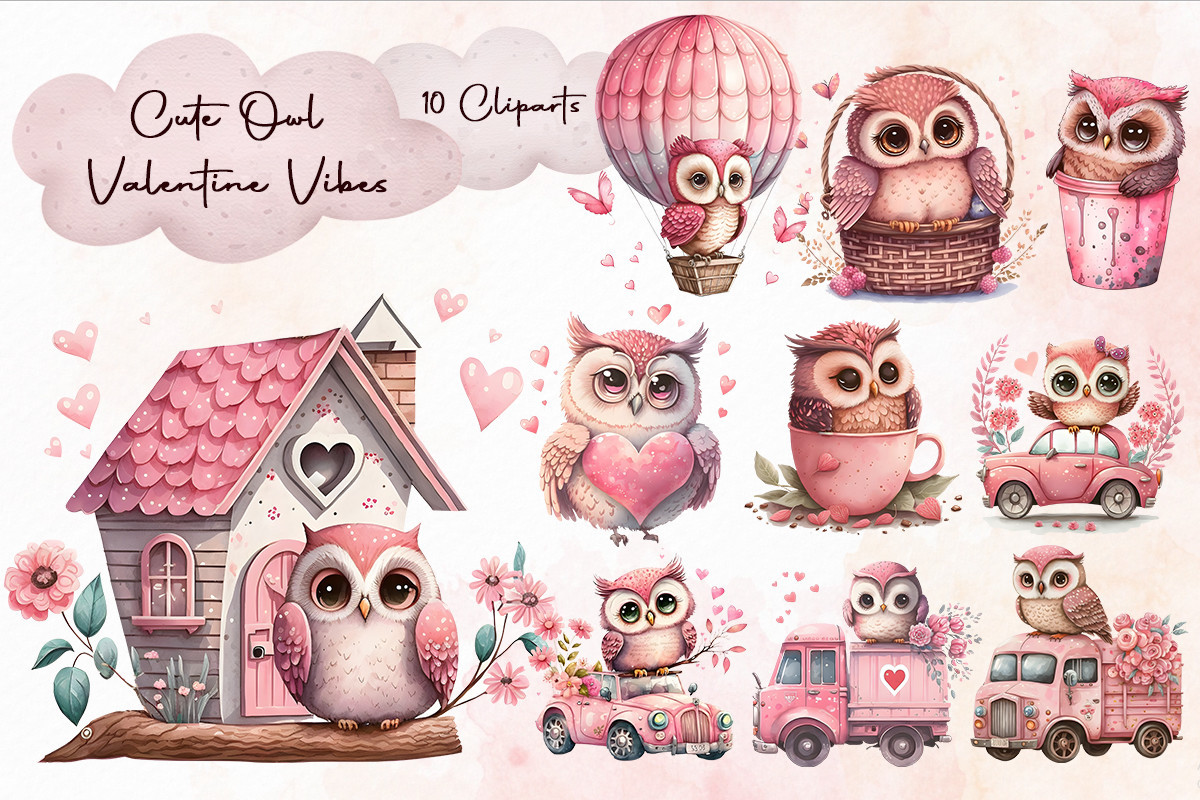 10 Clipart Cute Owl with Valentine Vibes Bundle Valentine An | Inspire ...
