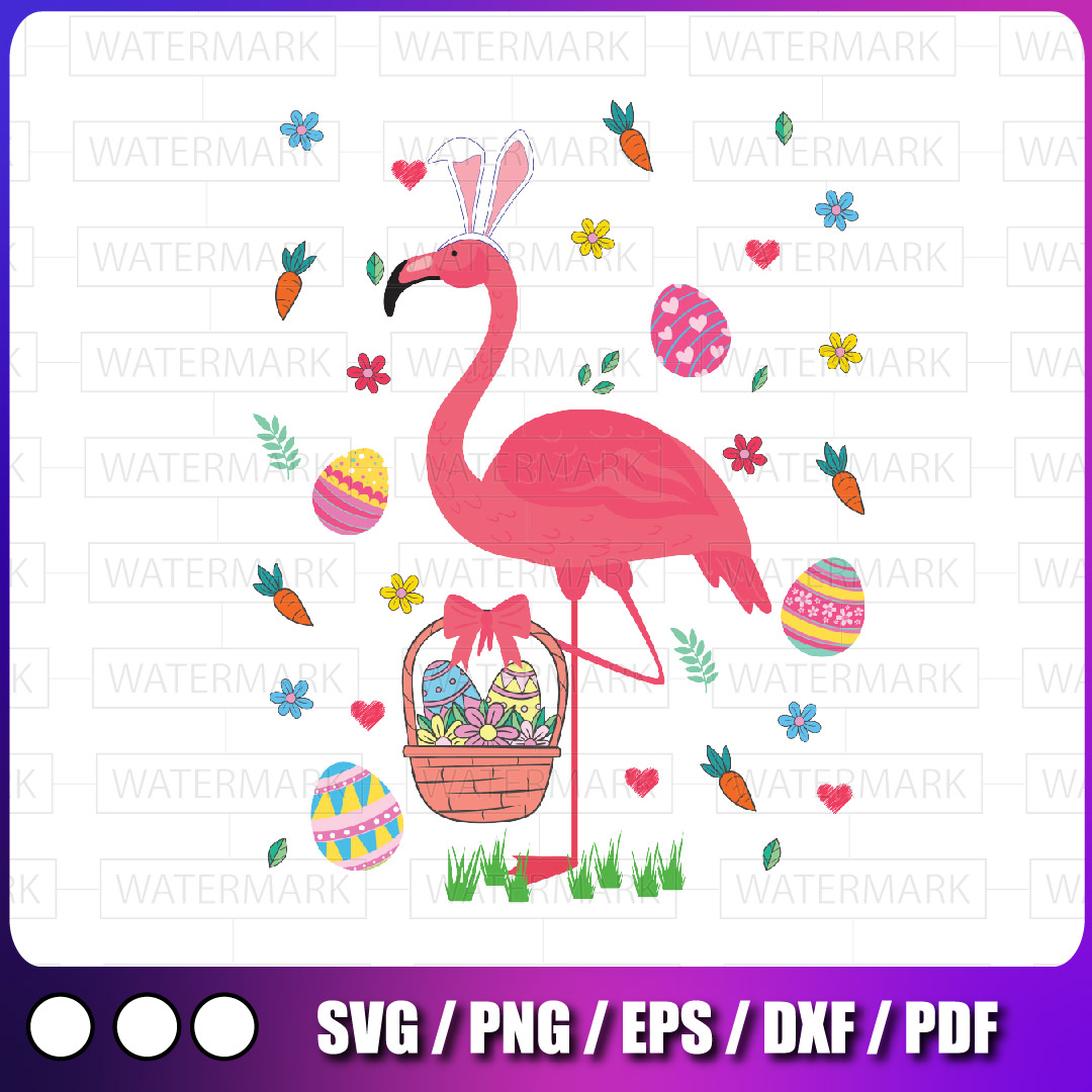 Easter Bunny Flamingo Bringing Eggs Basket Png, Happy Easter - Inspire ...