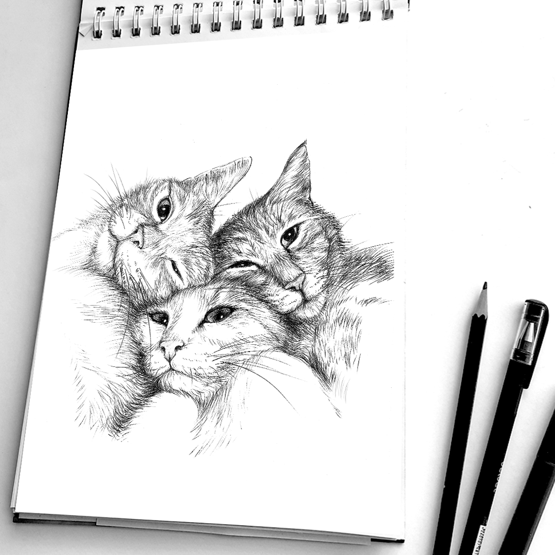 Friendship of cats -Original Printable Drawing Digital File | Inspire ...