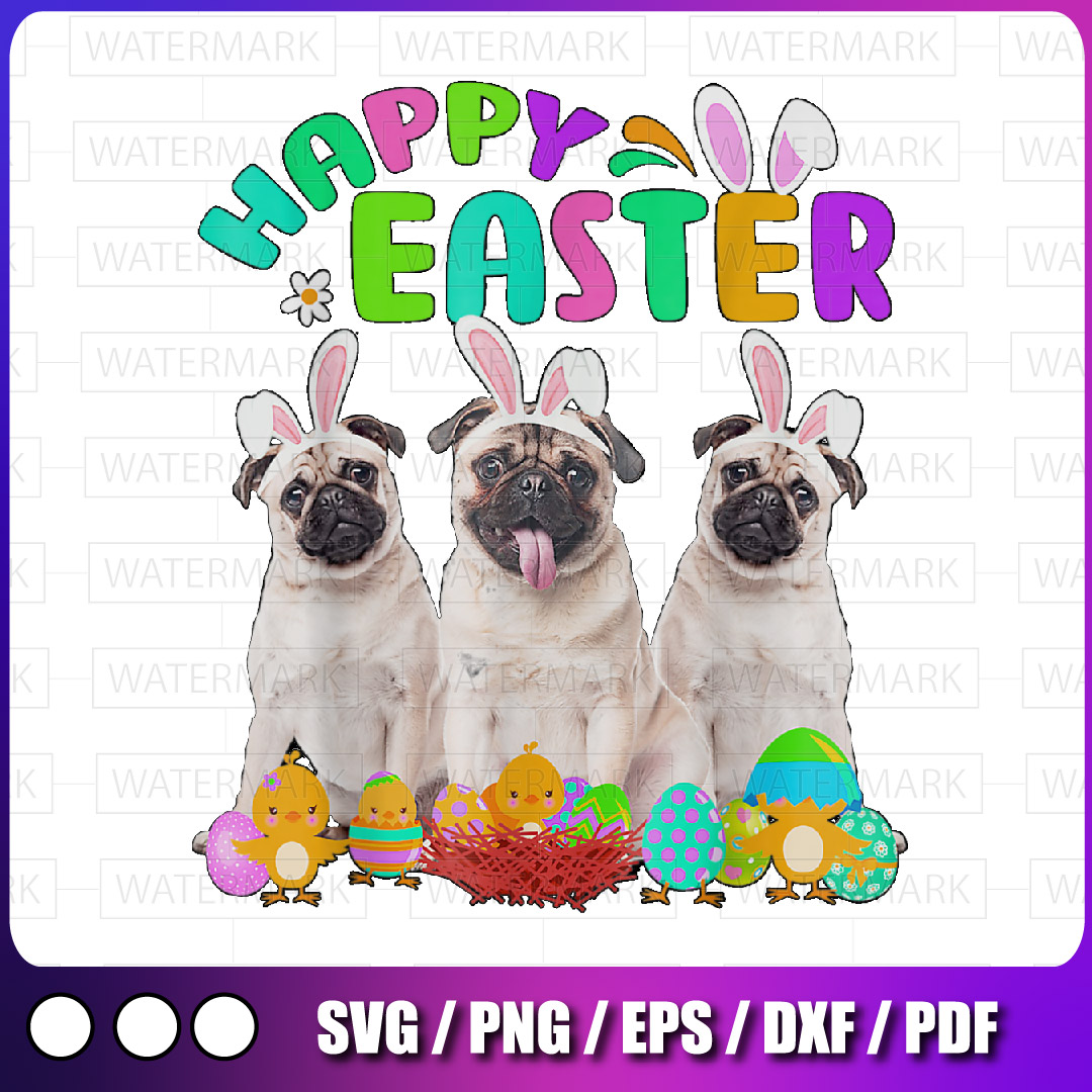 Three Pug Wearing Bunny Ear PNG, Pug Lover Happy Easter Png, | Inspire ...