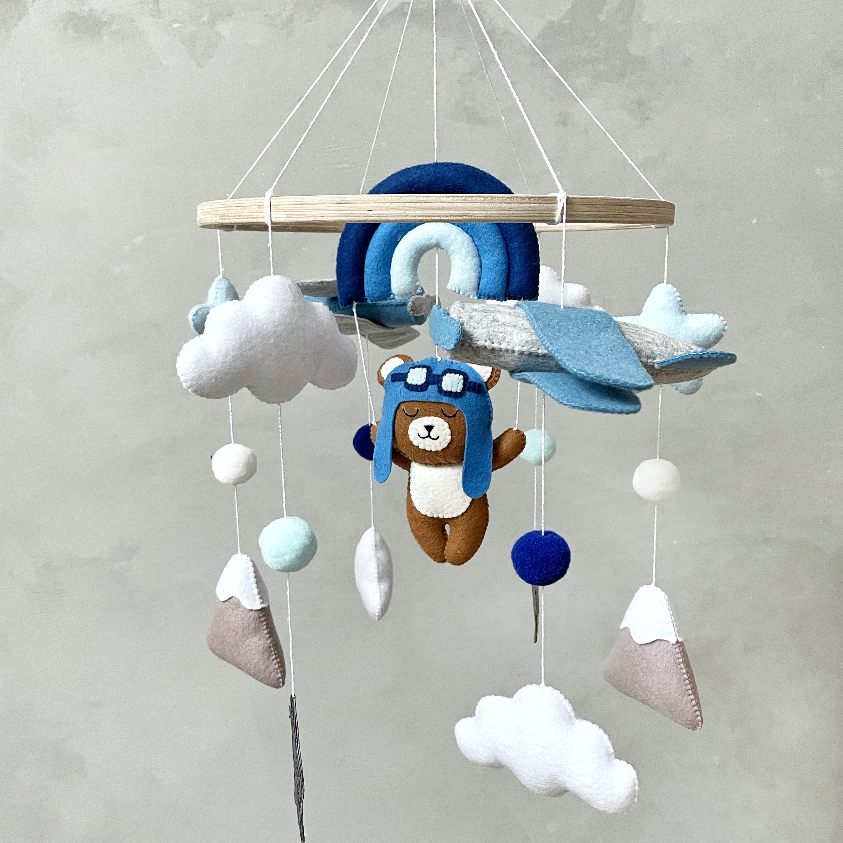 Pilot bear baby mobile. Airplane mobile for travel nursery. | Inspire ...