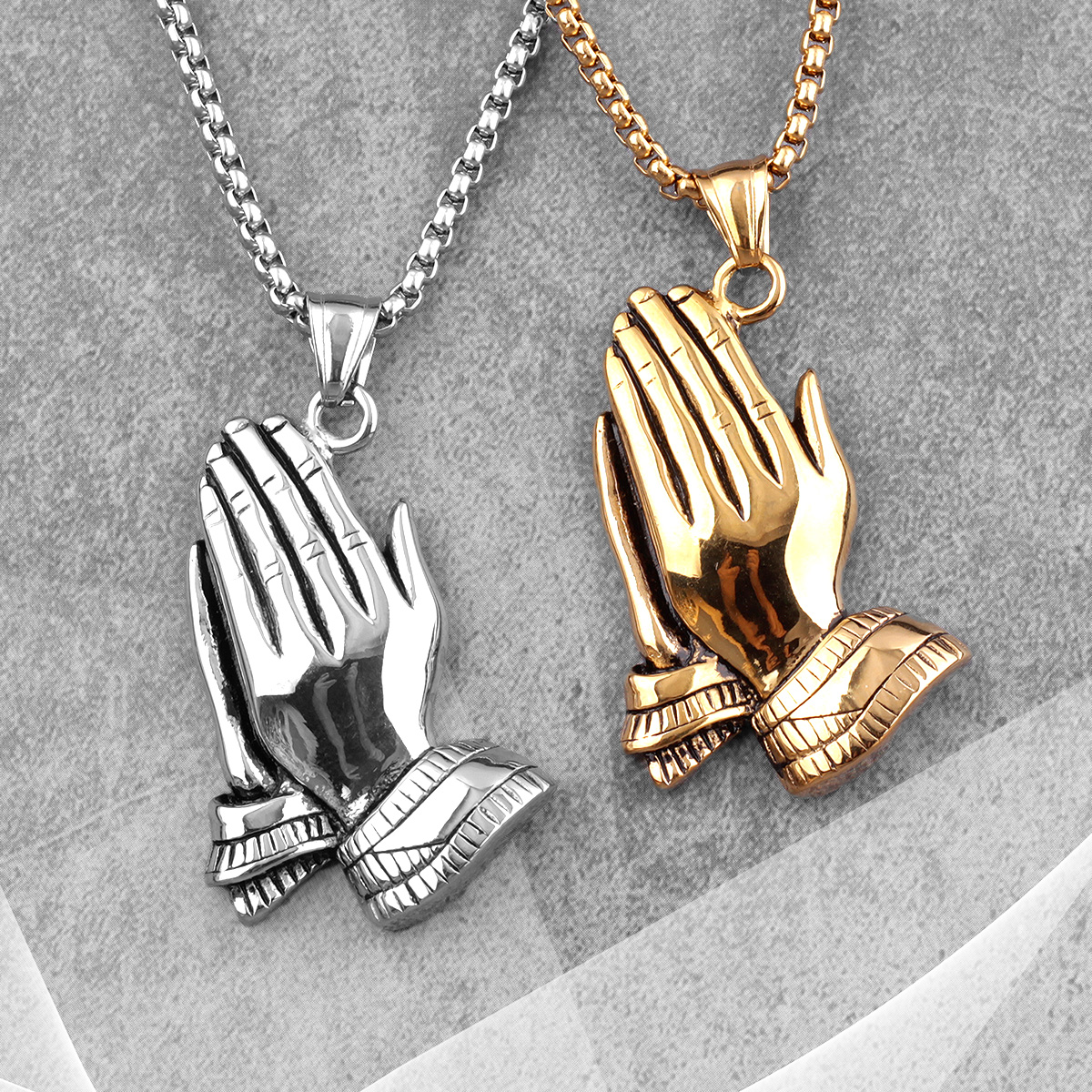 Praying Hands Necklace - Gold Mens Prayer Pendant - Stainles - Inspire Uplift