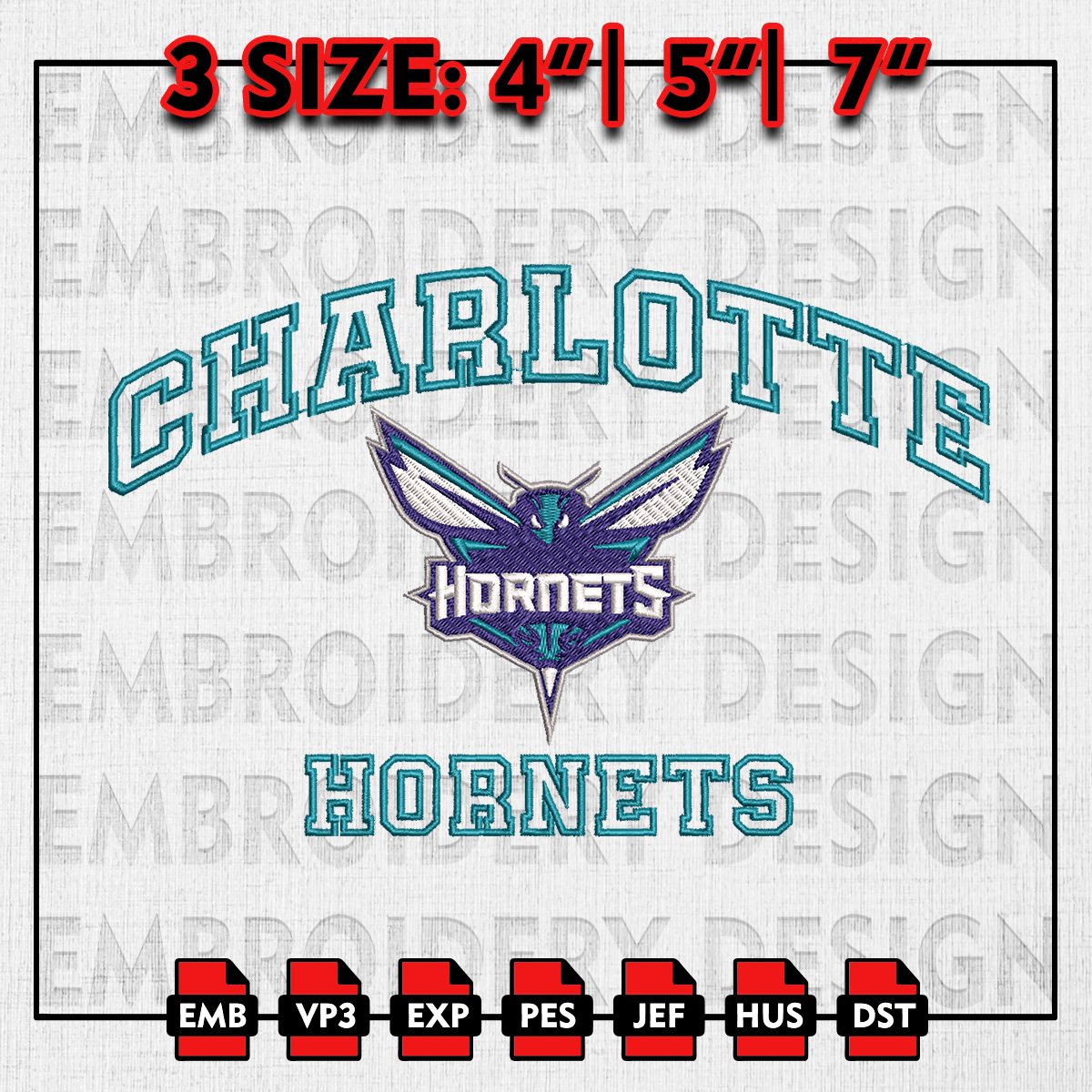 NBA Charlotte Hornets Embroidery Files, NBA teams, NBA Horne | Inspire ...