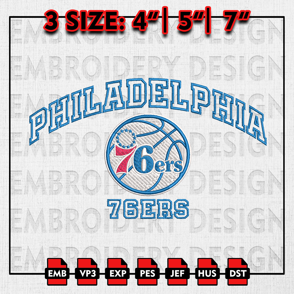 NBA Philadelphia 76ers Embroidery Files, NBA teams, NBA 76er | Inspire ...