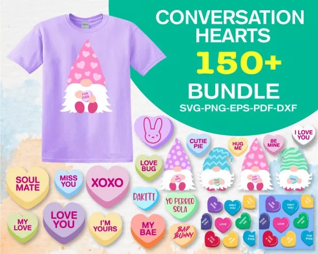 150 CONVERSATION HEARTS SVG BUNDLE - SVG, PNG, DXF, EPS, PDF - Inspire ...
