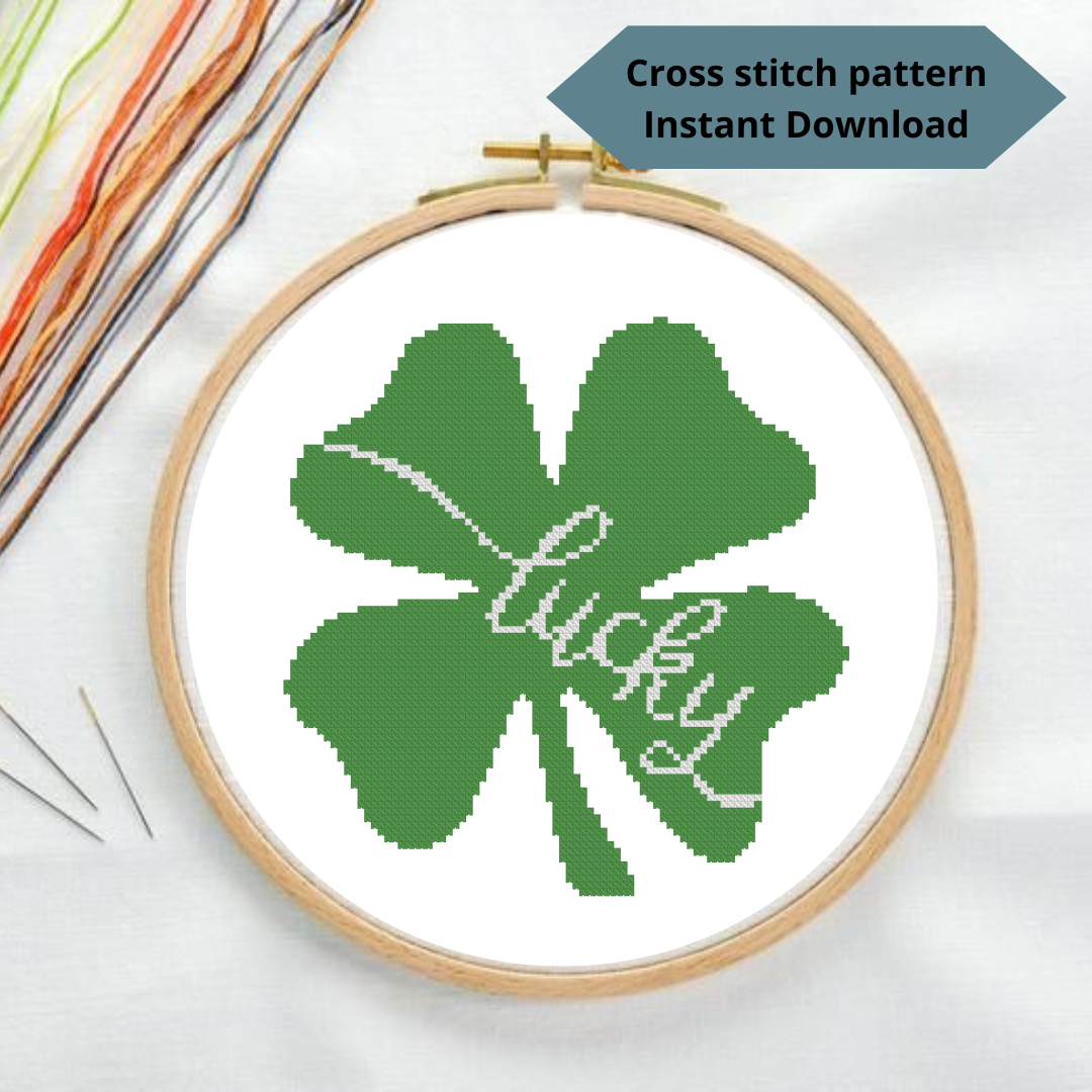 Green Shamrock cross stitch pattern, Clover cross stitch pat | Inspire ...