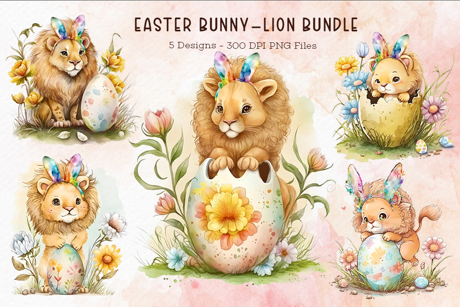 05 Files For Easter Bunny Lion PNG Eggs Cliparts Digital Fil | Inspire ...