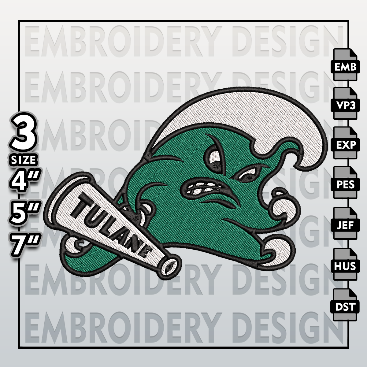 Tulane Green Wave Embroidery Files, NCAA Logo Embroidery Des | Inspire ...