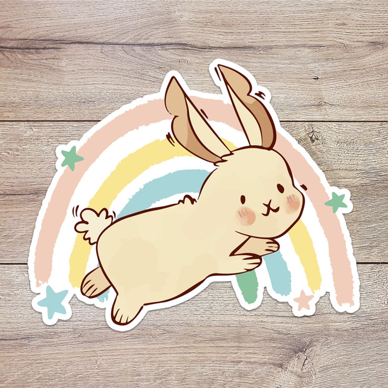 Pastel Rainbow bunny sticker, Waterproof vinyl decal, Great - Inspire ...