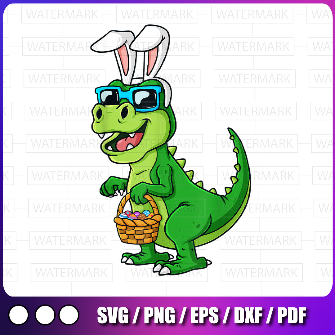 T Rex Easter Bunny With Eggs Basket Png, Funny Dinosaur Boys | Inspire ...