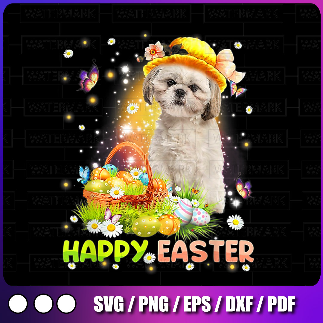 Happy Easter Cute Bunny Dog Png, Shih Tzu Eggs Basket Png, H - Inspire ...