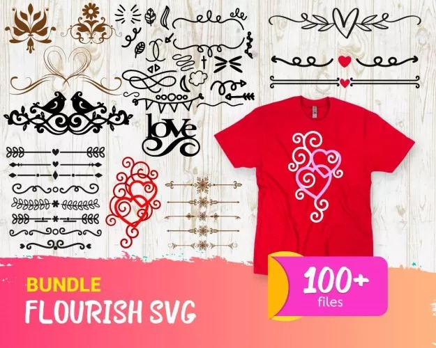 100 FLOURISH SVG BUNDLE - SVG, PNG, DXF, EPS, PDF Files For | Inspire ...