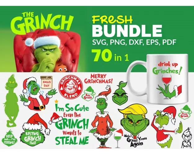70 GRINCH SVG BUNDLE - SVG, PNG, DXF, EPS, PDF Files For Pri | Inspire ...