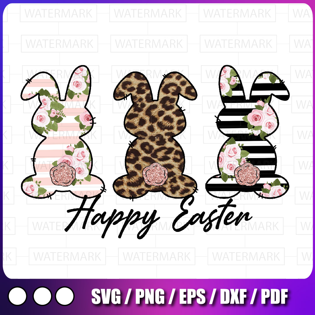 Digital Png File - Happy Easter Bunny Rabbit Trio - Blush Fl | Inspire ...