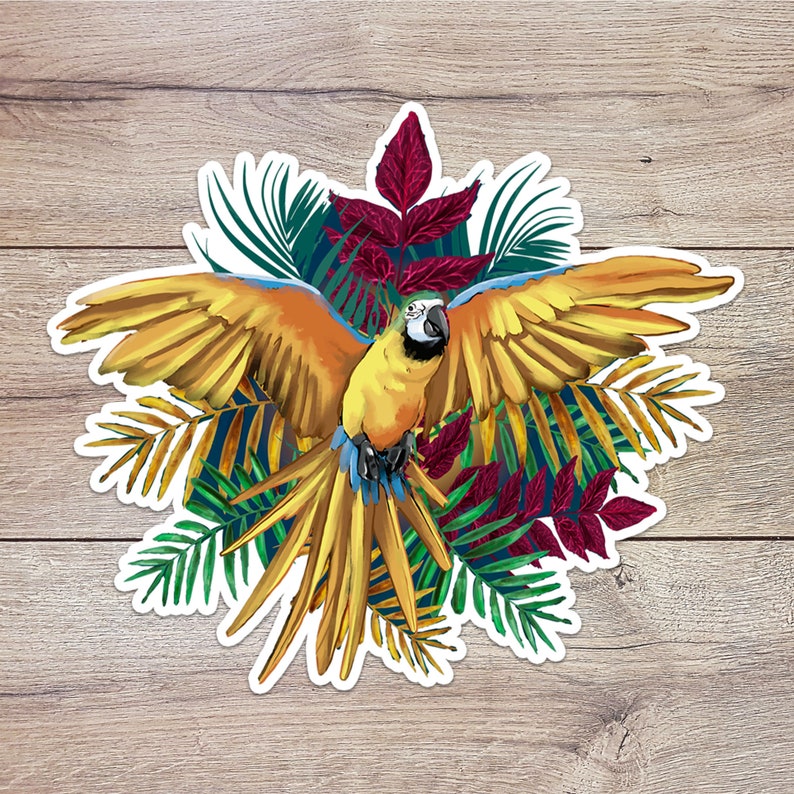 Golden macaw sticker, Waterproof vinyl decal, Great gift for - Inspire ...