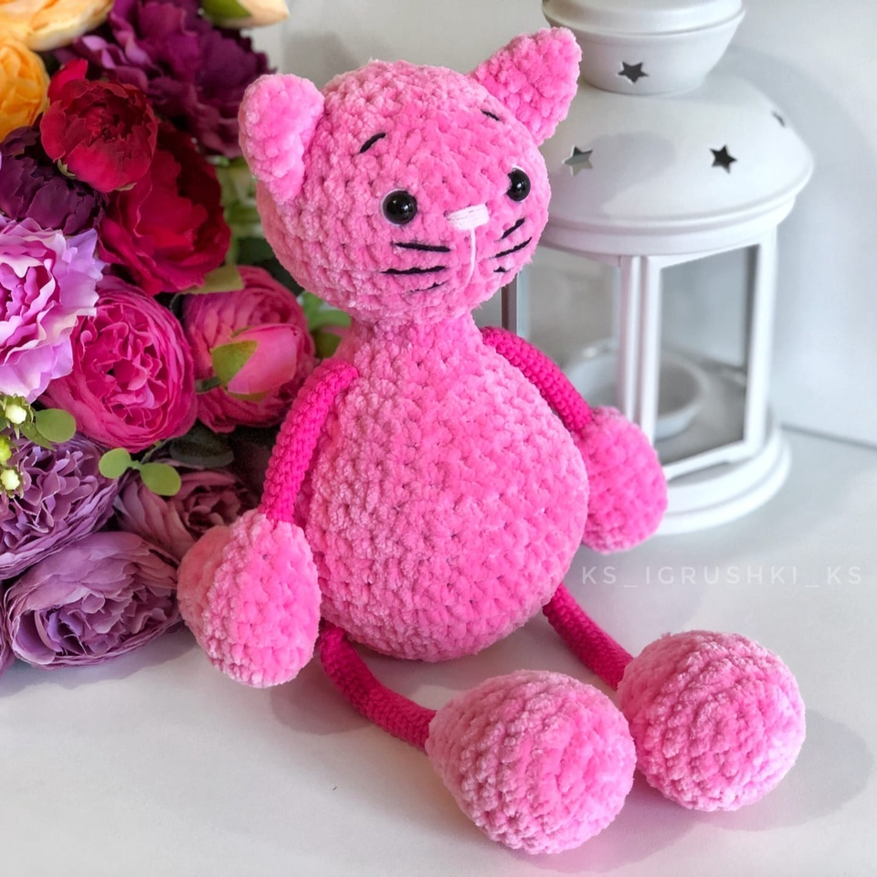 Crochet animal. Plush cat pink | Inspire Uplift