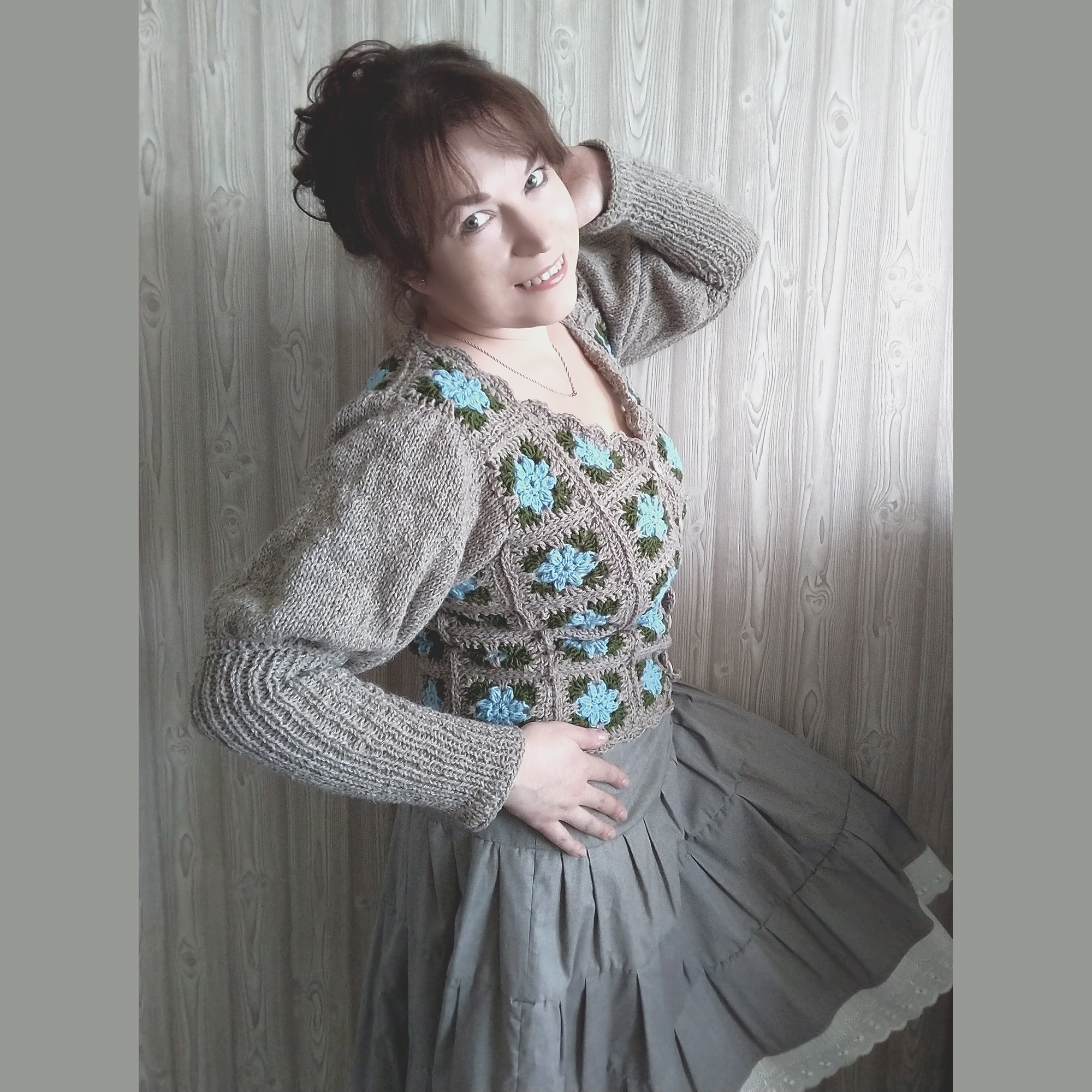 Cottagecore crochet jacket Granny square cardigan Grey blue | Inspire ...