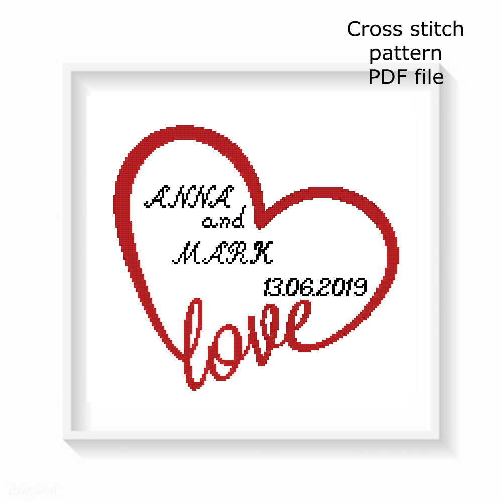 Heart Love frame cross stitch pattern, Personalized cross st | Inspire ...