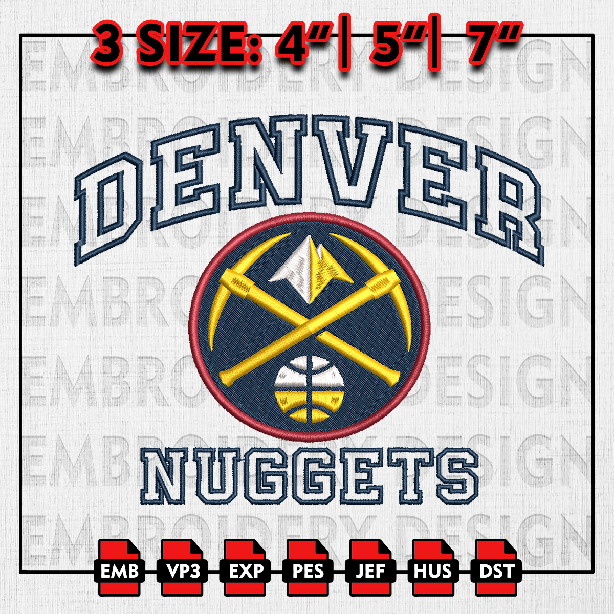 NBA Denver Nuggets Embroidery Files, NBA teams, NBA Nuggets | Inspire ...