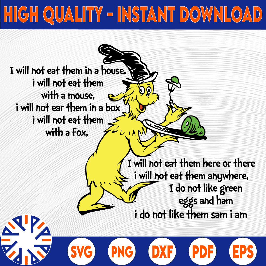 Sam I will not eat them svg, Green egg and ham svg, Dr Seuss | Inspire ...
