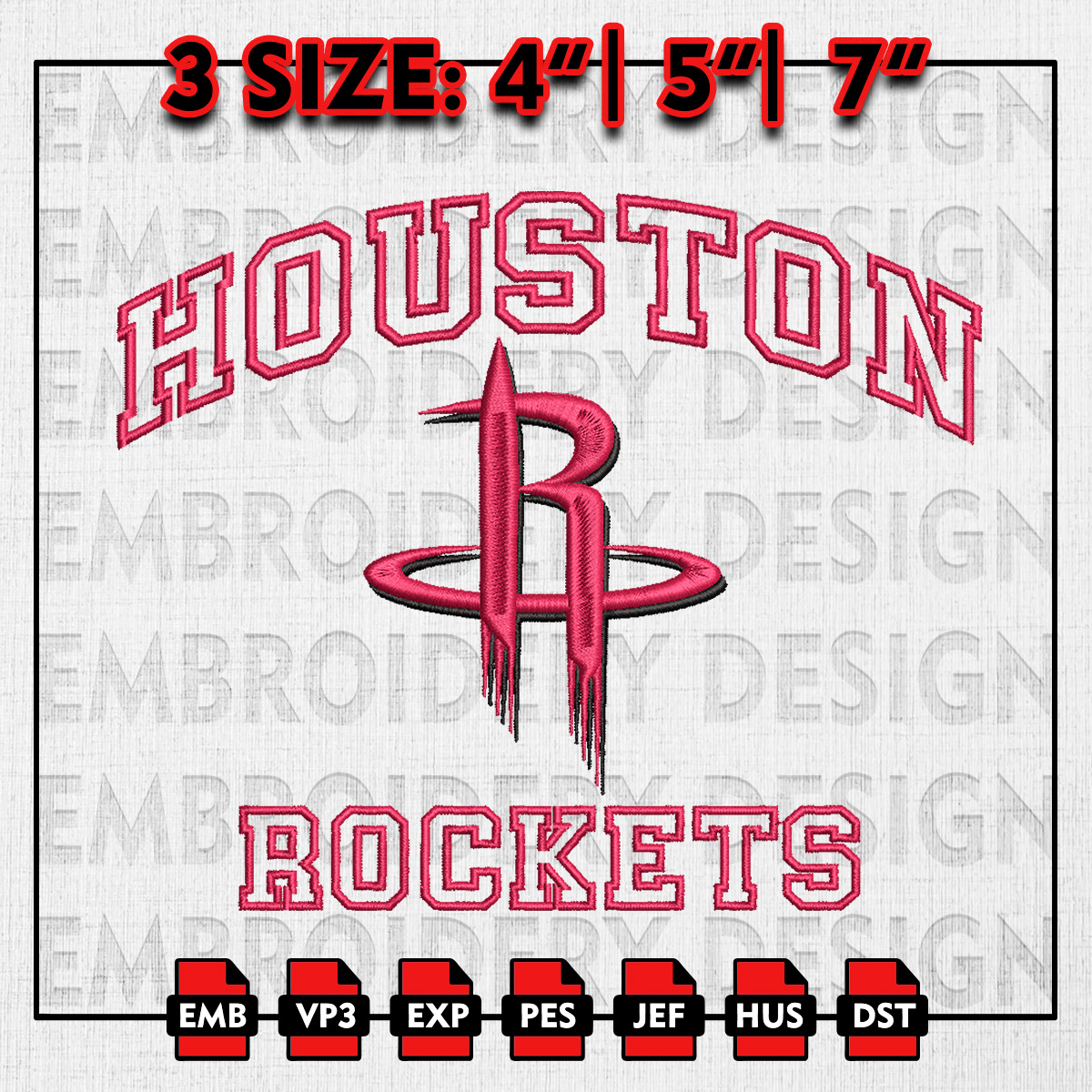 NBA Houston Rockets Embroidery Files, NBA teams, NBA Rockets | Inspire ...