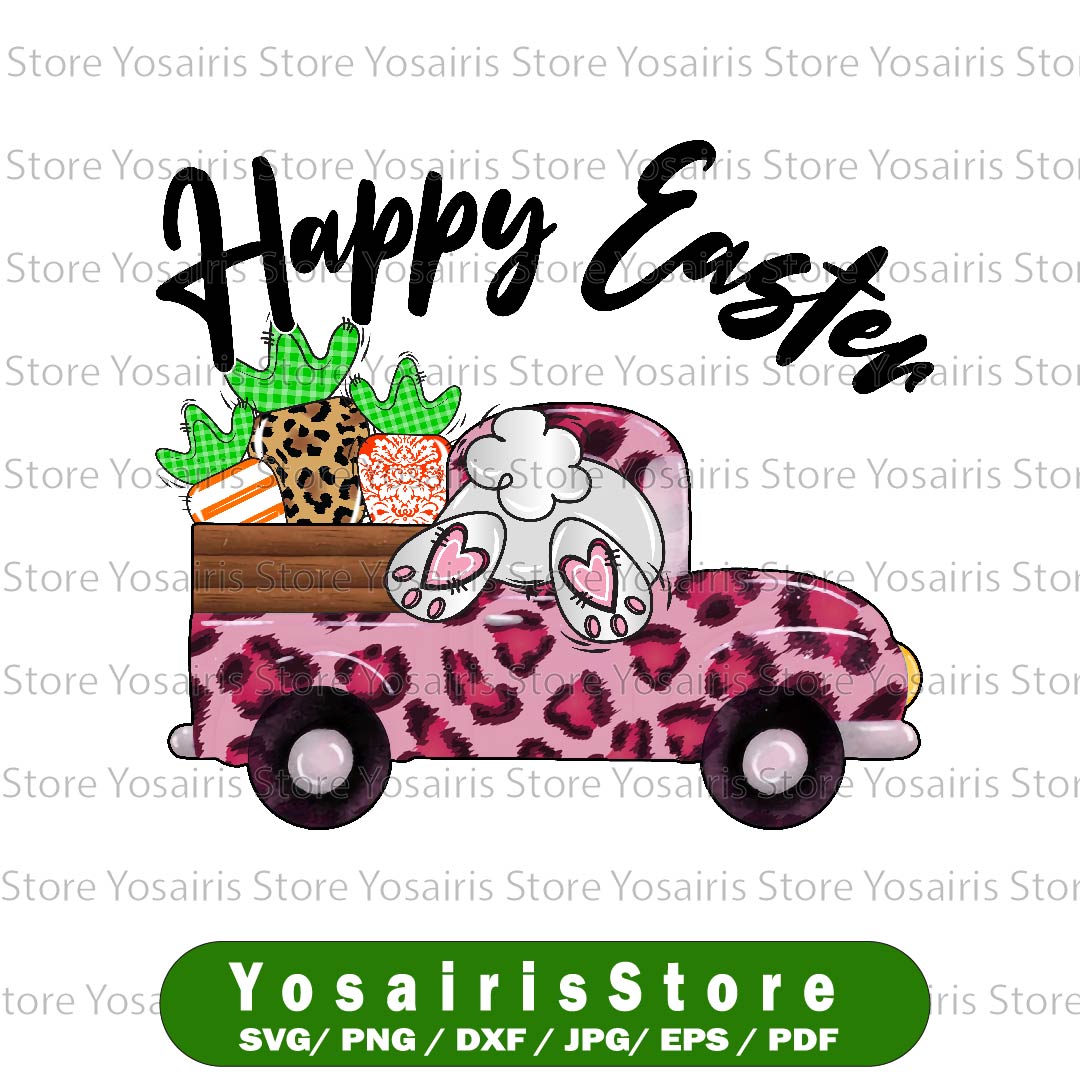 Happy Easter Pink Truck With Bunny Png Sublimation Design, E | Inspire ...