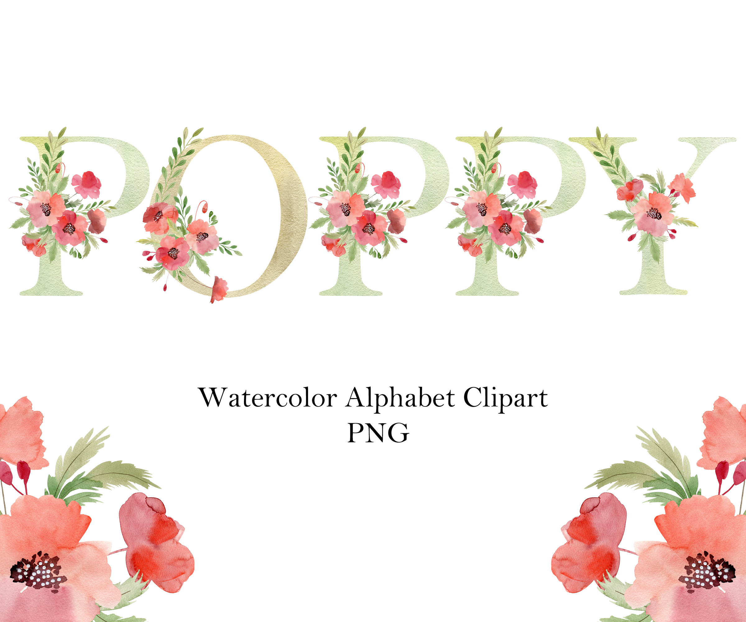 Watercolor poppy, floral letters, flower numbers. | Inspire Uplift
