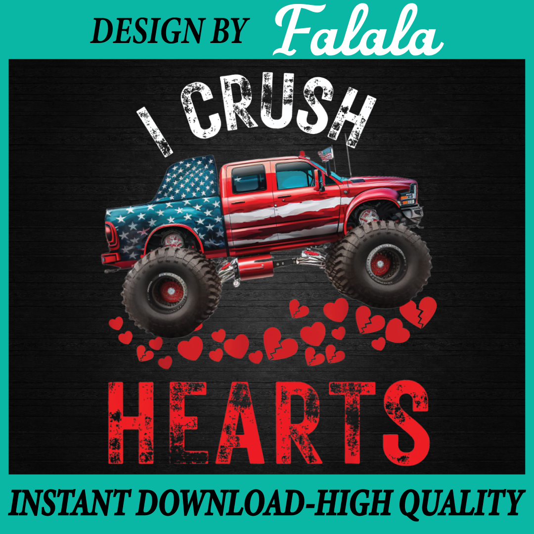 Kids Valentines Day Monster Truck I Crush Heart Png, Valenti | Inspire ...