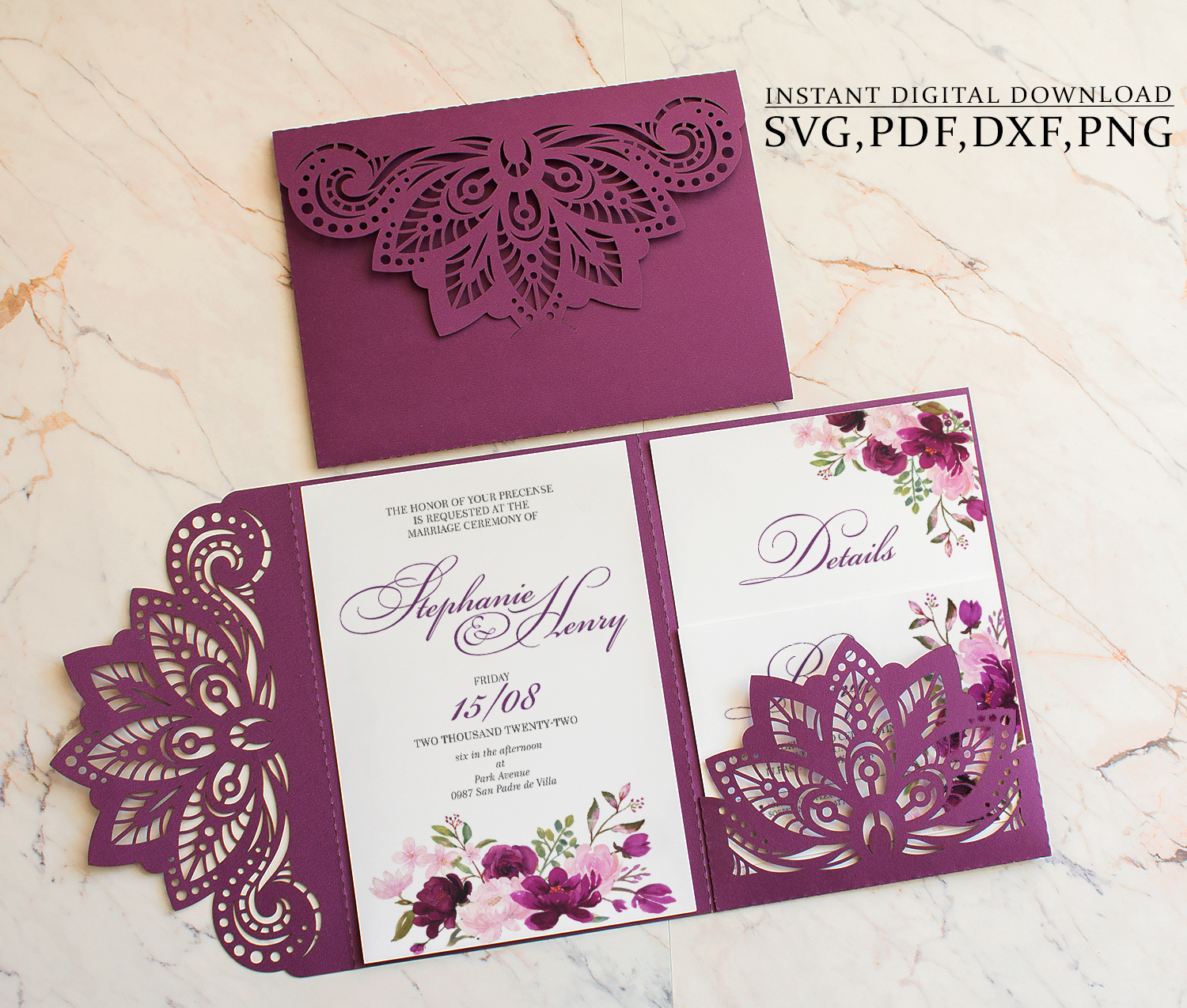 Wedding invitation template SVG, Trifold Mandala flower 5x7 | Inspire ...
