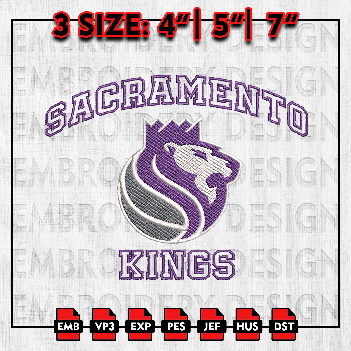 NBA Sacramento Kings Embroidery Files, NBA teams, NBA Kings - Inspire ...