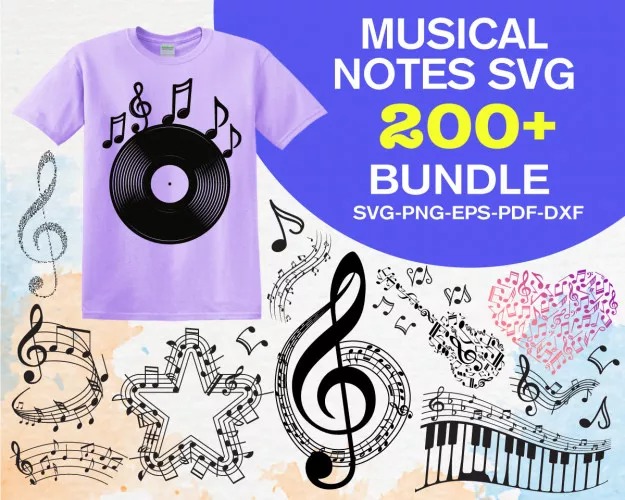 200 MUSICAL NOTES SVG BUNDLE - SVG, PNG, DXF Files For Print | Inspire ...