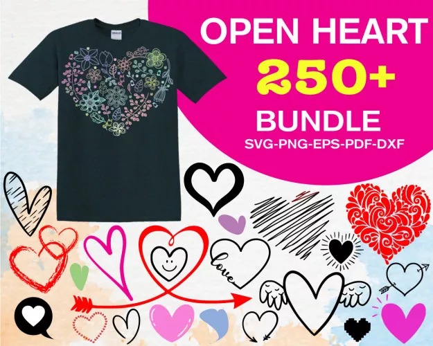 250 OPEN HEART SVG BUNDLE - SVG, PNG, DXF, EPS, PDF Files Fo | Inspire ...