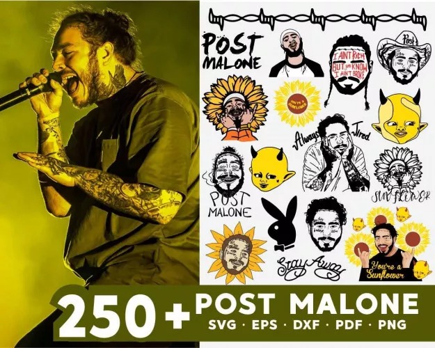 250 POST MALONE SVG BUNDLE - SVG, PNG, DXF, EPS, PDF Files F | Inspire ...