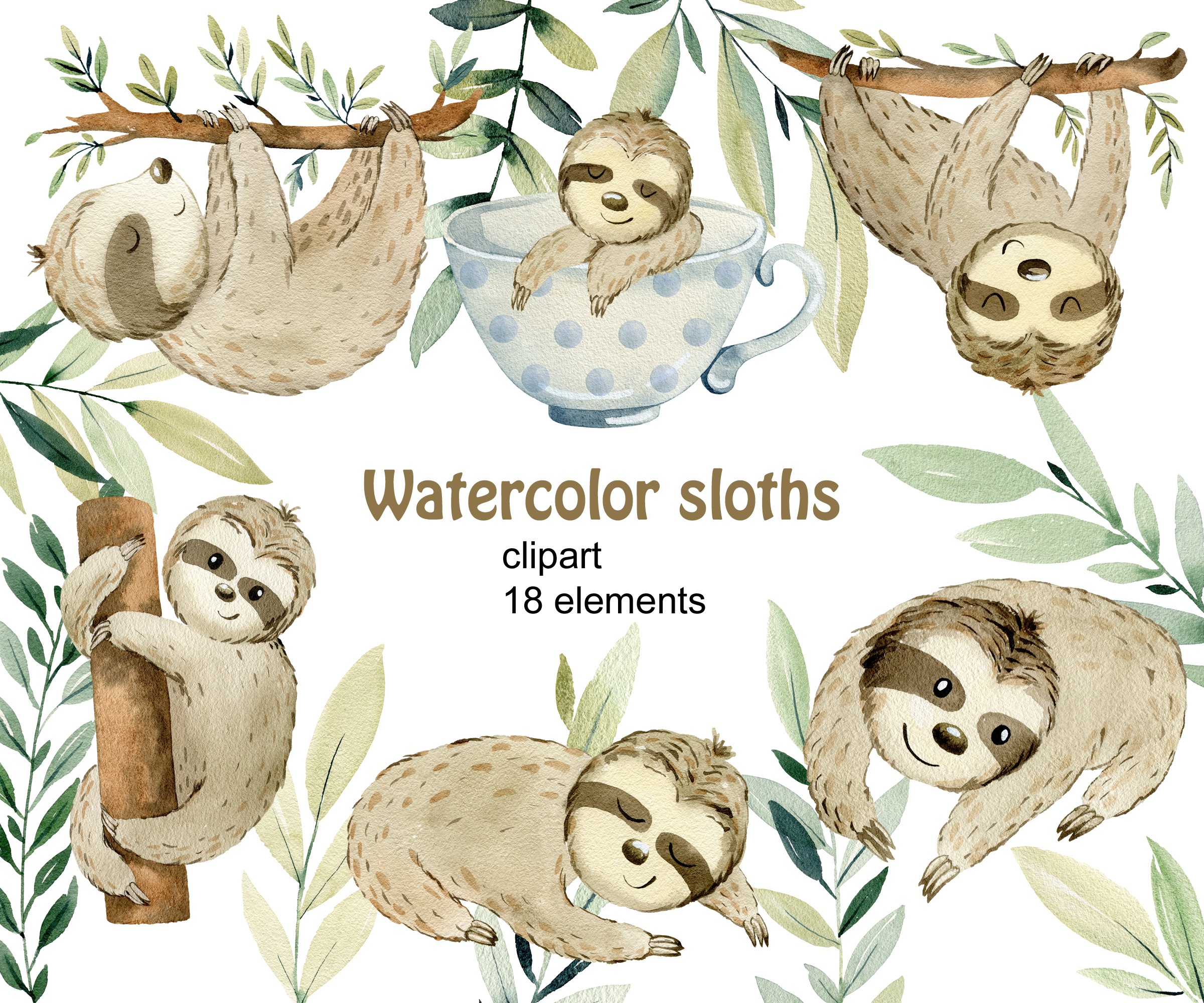 Watercolor sloths clipart, png. | Inspire Uplift