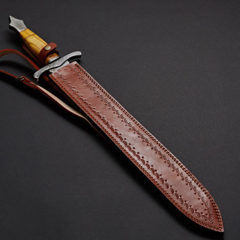 Handmade Damascus Steel Hunting Sword With Leather Sheath | Inspire Uplift