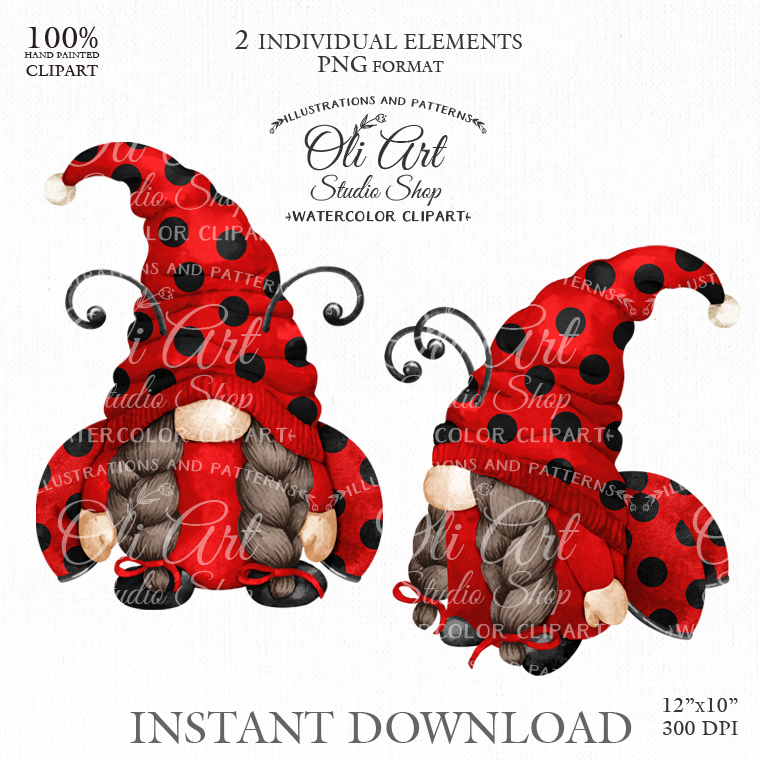 Gnome ladybug clipart, Cute characters. Instant Download. Di - Inspire ...
