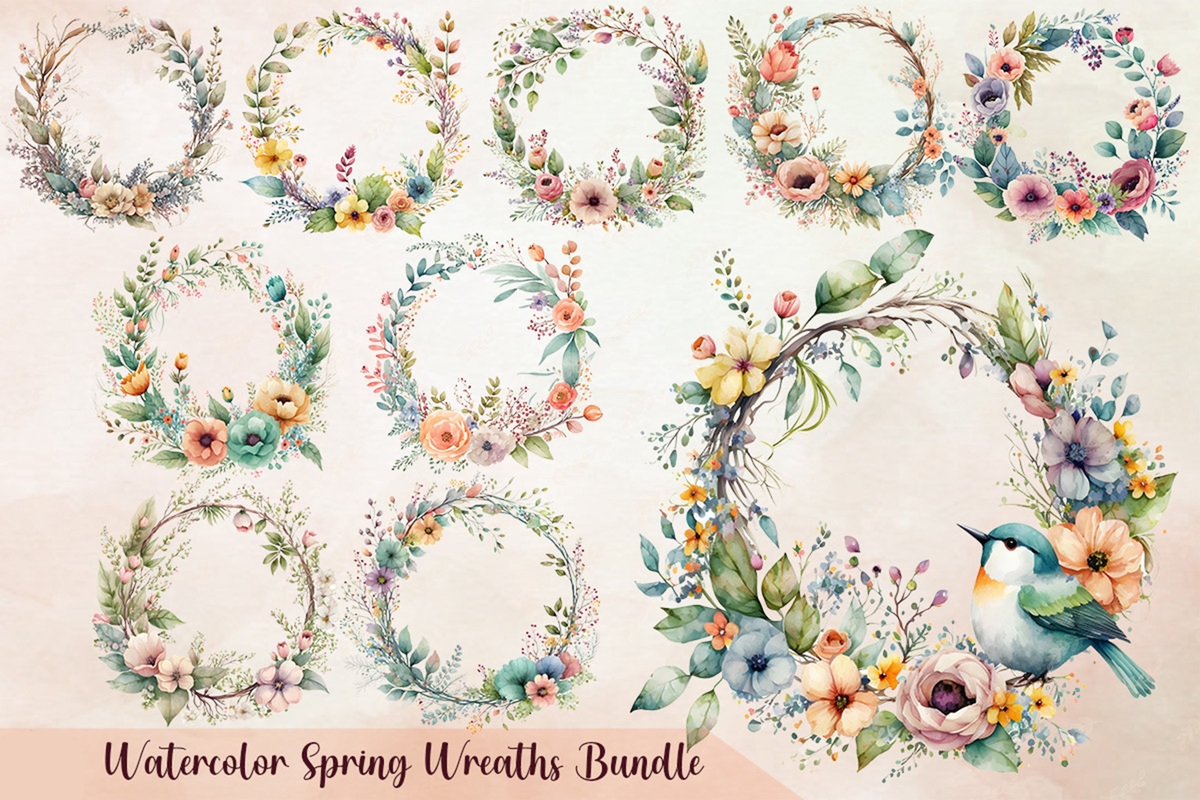 10 Files Of Watercolor Spring Wreath Bundle Floral Wreath Su | Inspire ...