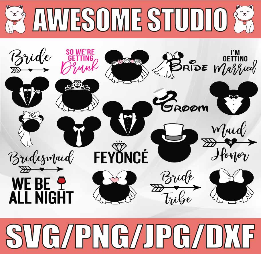 Wedding Minnie and Mickey Bride and Groom svg, Sport Svg, Lo - Inspire ...