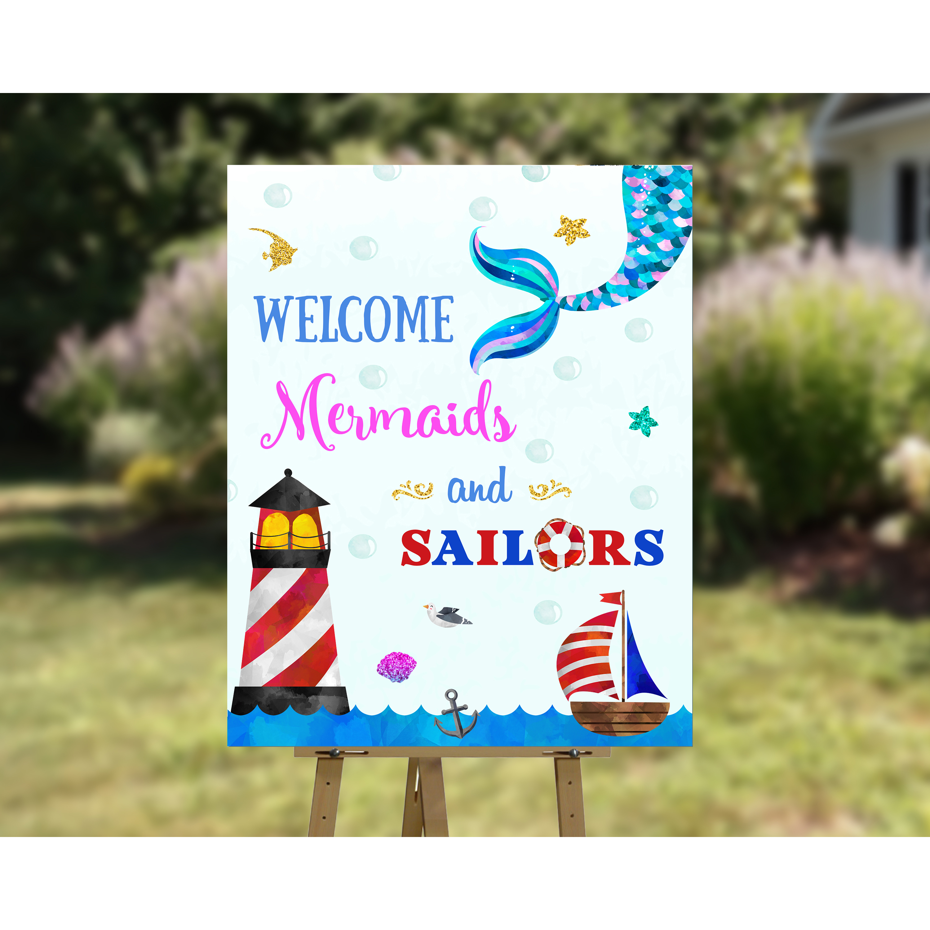 Mermaid and sailor welcome sign Mermaid birthday sign sailor | Inspire ...