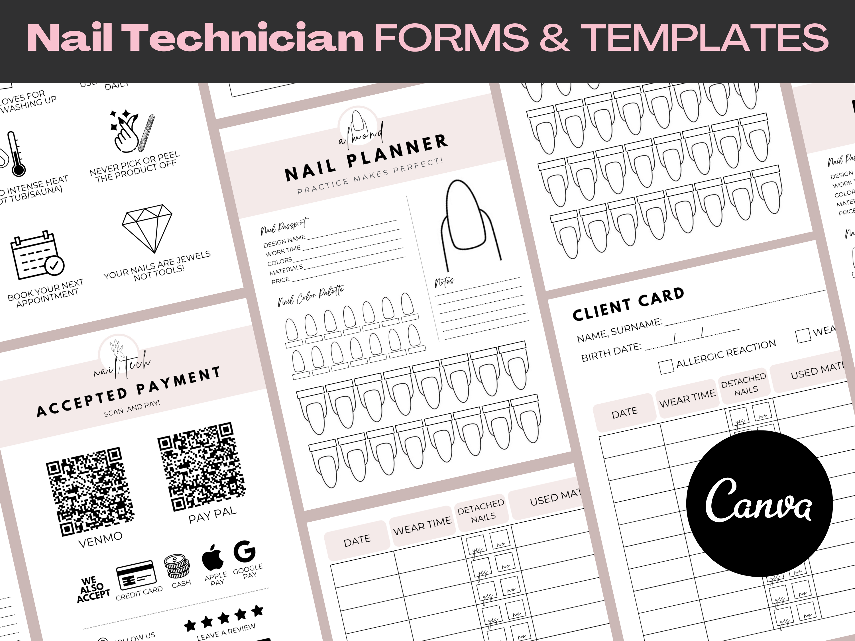 Nail Technician Forms, Nail Art SketchBook, Aftercare Advice | Inspire ...