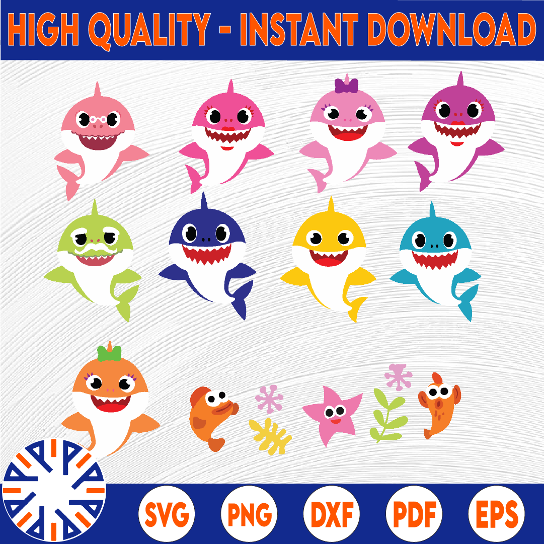 9 Family Sharks Character SVG With Friends SVG,Png,Shark's f - Inspire ...