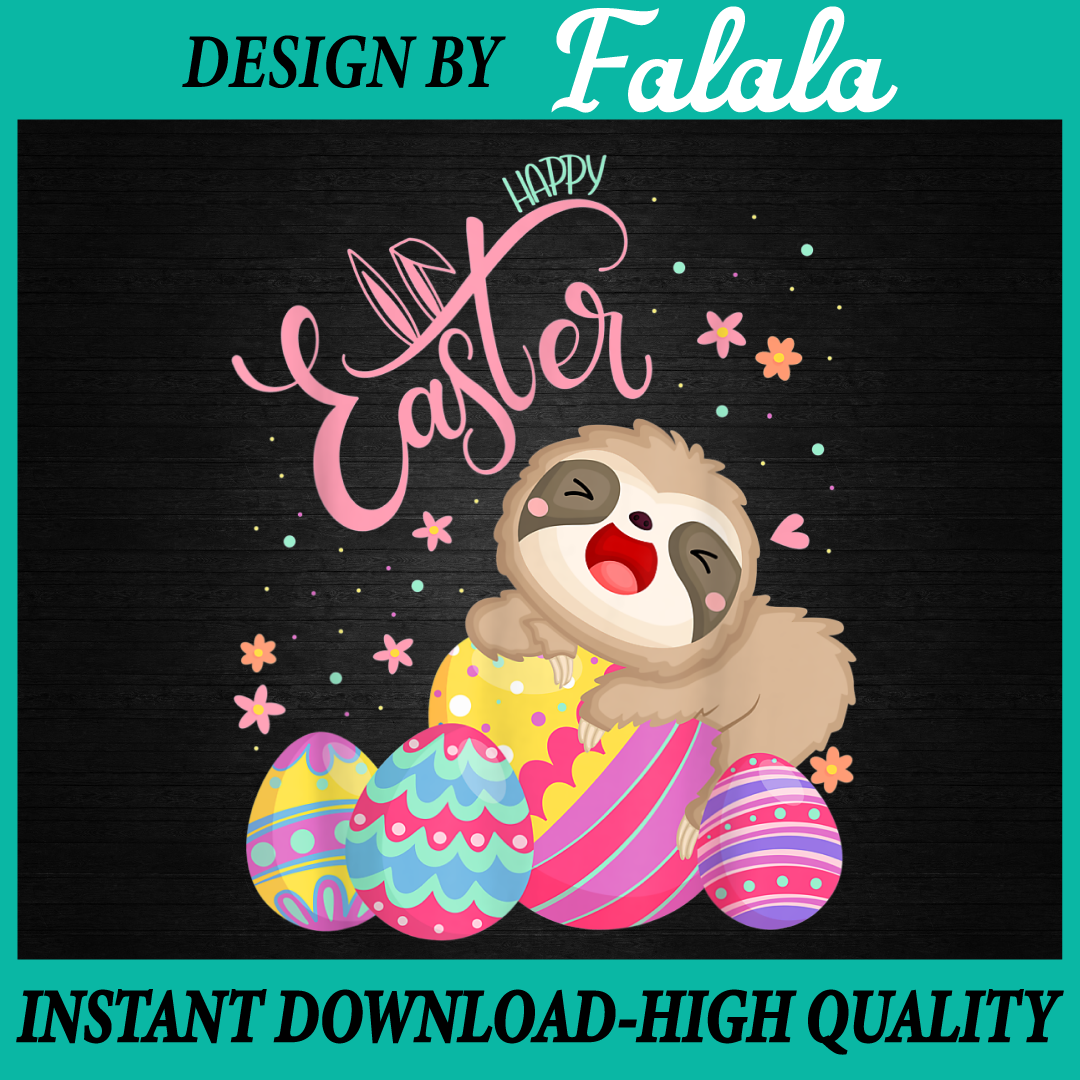Happy Easter sloth with Egg Hunting Png, Cute Animal Png, Cu | Inspire ...